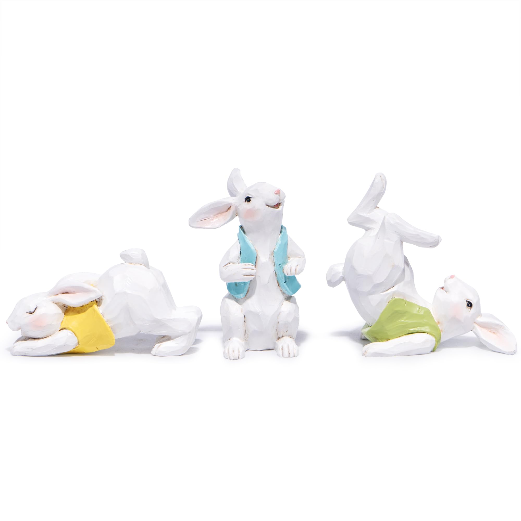 Hodao Set of 3 Easter Bunny Figurines - Woodcut Effect-Look Resin ...