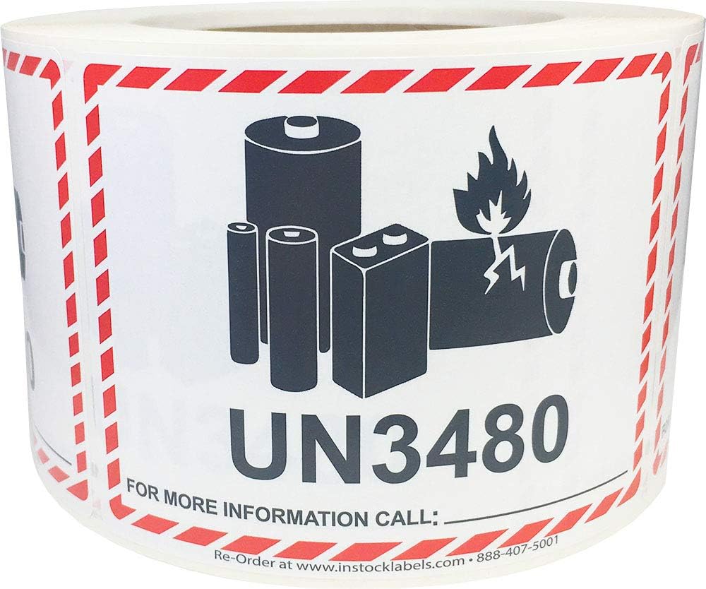 UN3480 Caution Lithium Battery Labels 3.25 x 4.25 Inch 500 Total ...