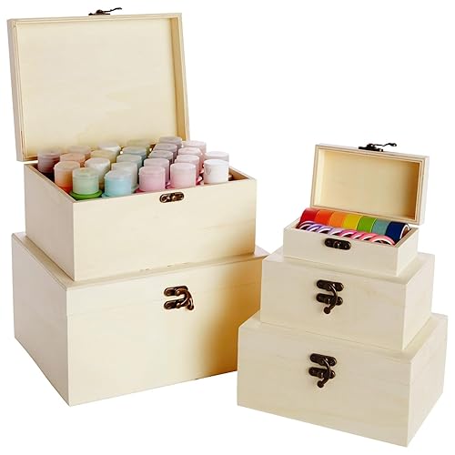 Juvale 5 Pack Unfinished Wooden Boxes with Hinged Lids Arts and Crafts ...