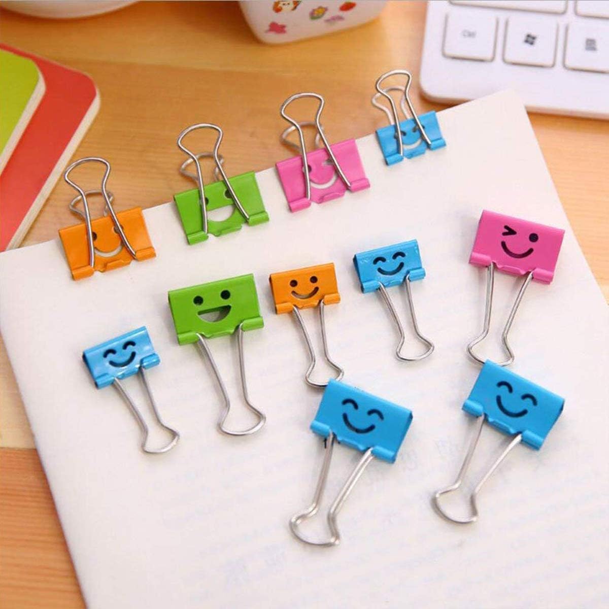 Binder Clips, 40Packs Cute Smiley face Metal Foldback Photo Clips ...