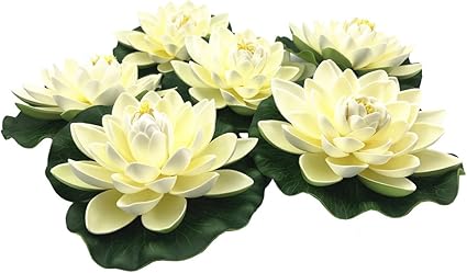 NAVAdeal 6PCS Large Artificial White Floating Lotus Flowers, Home ...