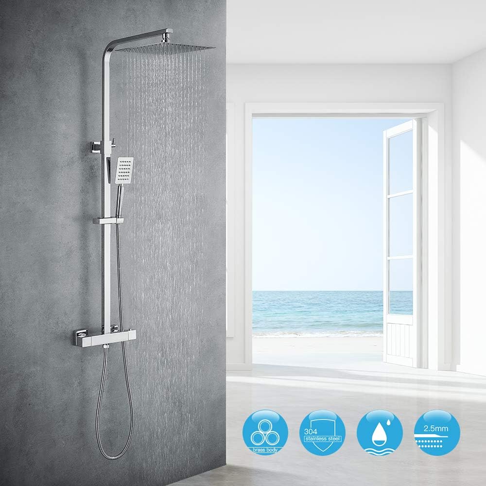 Auralum Colonne de Douche Thermostatique en Acier Inox 2 Fonctions ...