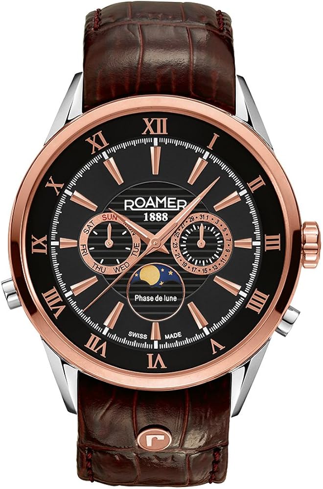 Roamer Men's Quartz Watch with Black Dial Chronograph Display and Brown ...