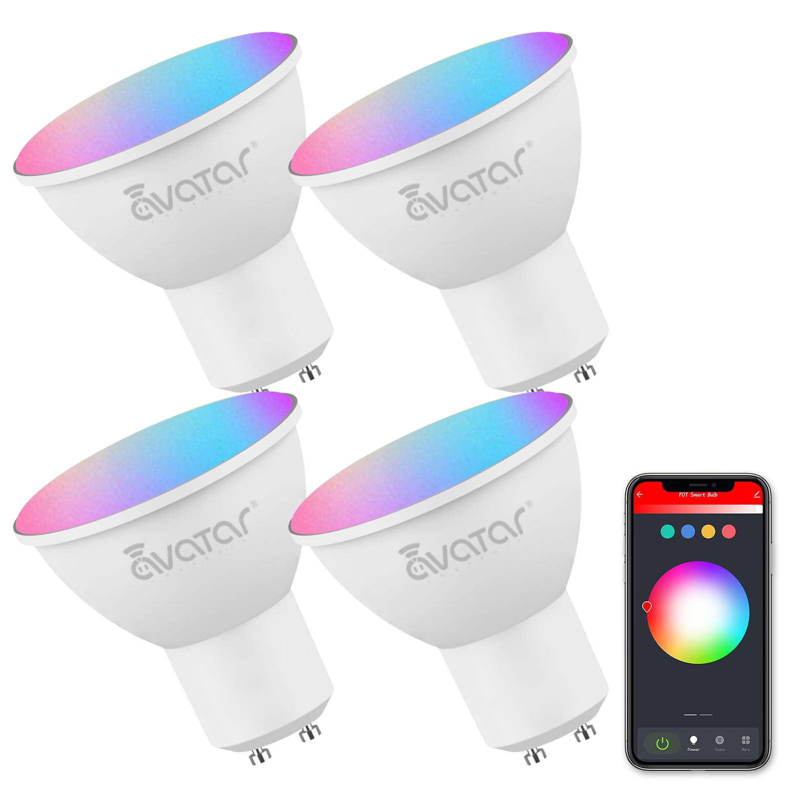 GU10 Smart Bulb 4 Pack, RGBCW Color Changing Alexa LED Light Bulbs 5W ...