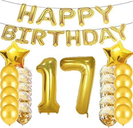 Amazon.com: Sweet 17th Birthday Decorations Party Supplies,Gold Number ...