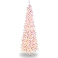 Amazon.com: Goplus 7ft Pink Pre-Lit Pencil Christmas Tree, Snow Flocked Artificial Slim Tree ...