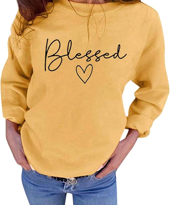Blessed Sweatshirt for Women Letter Print Lightweight Thanksgiving ...