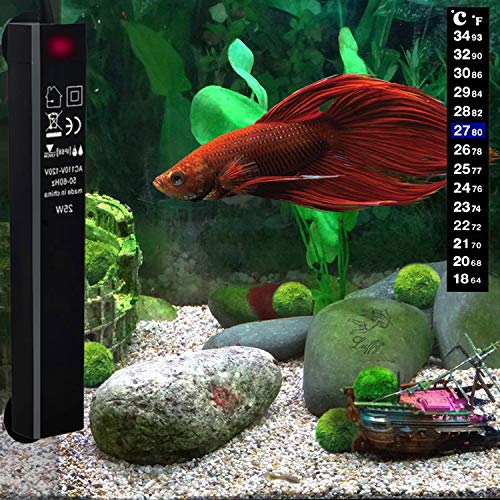 ZEETOON 25W Aquarium Heater, Automatic Thermostat Betta Fish Tank Heaters, Tortoise Small Water ...