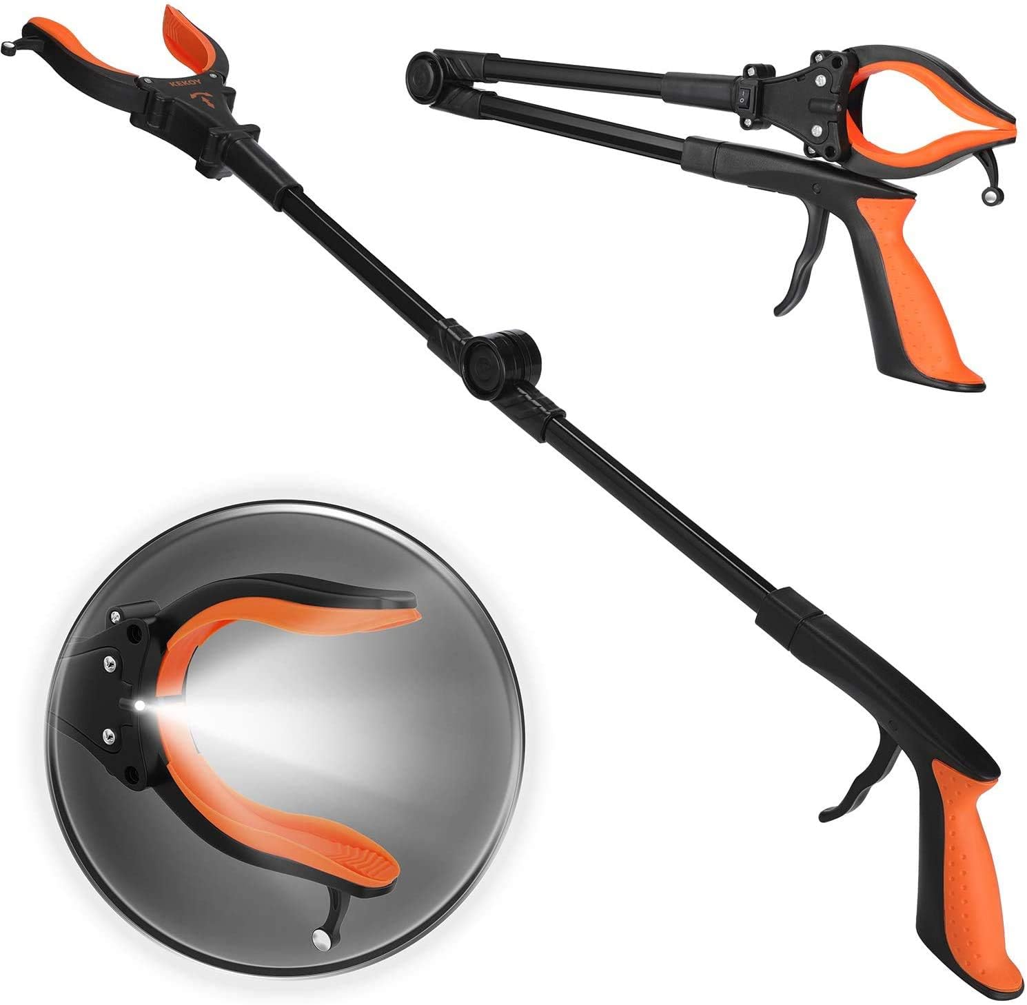Extendable Grabber Reacher Tool with Headlight, 32 inch Foldable Lawn ...