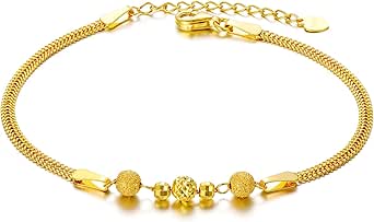 Amazon.com: Solid 18k Yellow Gold Bead Bracelet for Women, Real18 Karat ...