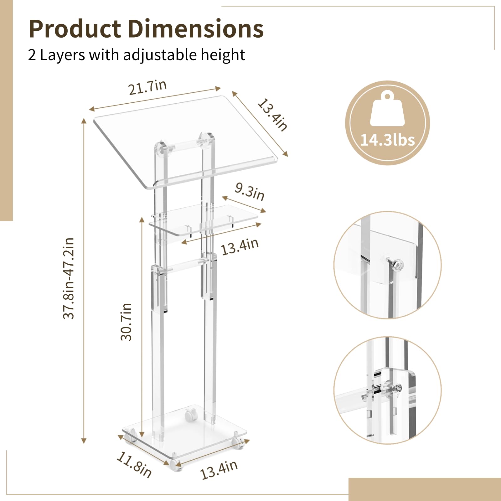 Mua Acrylic Podium Stand Portable, Rolling Podium with Wheels, Clear ...