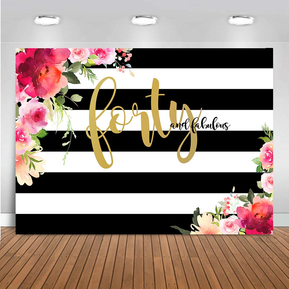 Buy Moca Forty and Fabulous Backdrop Flower Stripes 40th Birthday ...
