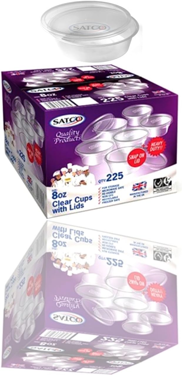 225 PCS SATCO 8 OZ ROUND FOOD CONTAINERS WITH LIDS FOR CATERING AND ...