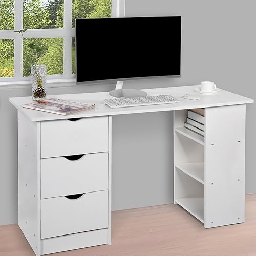 HOMCOM Wooden Computer Desk PC Table Modern Home Office Writing ...