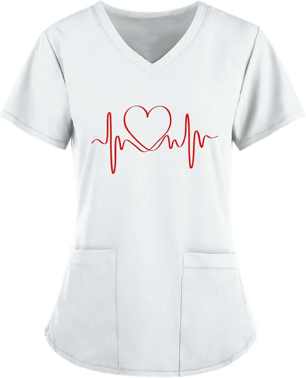 Uniforme d'infirmière Femme Manches Courtes ECG Imprimer Hauts T-Shirt ...