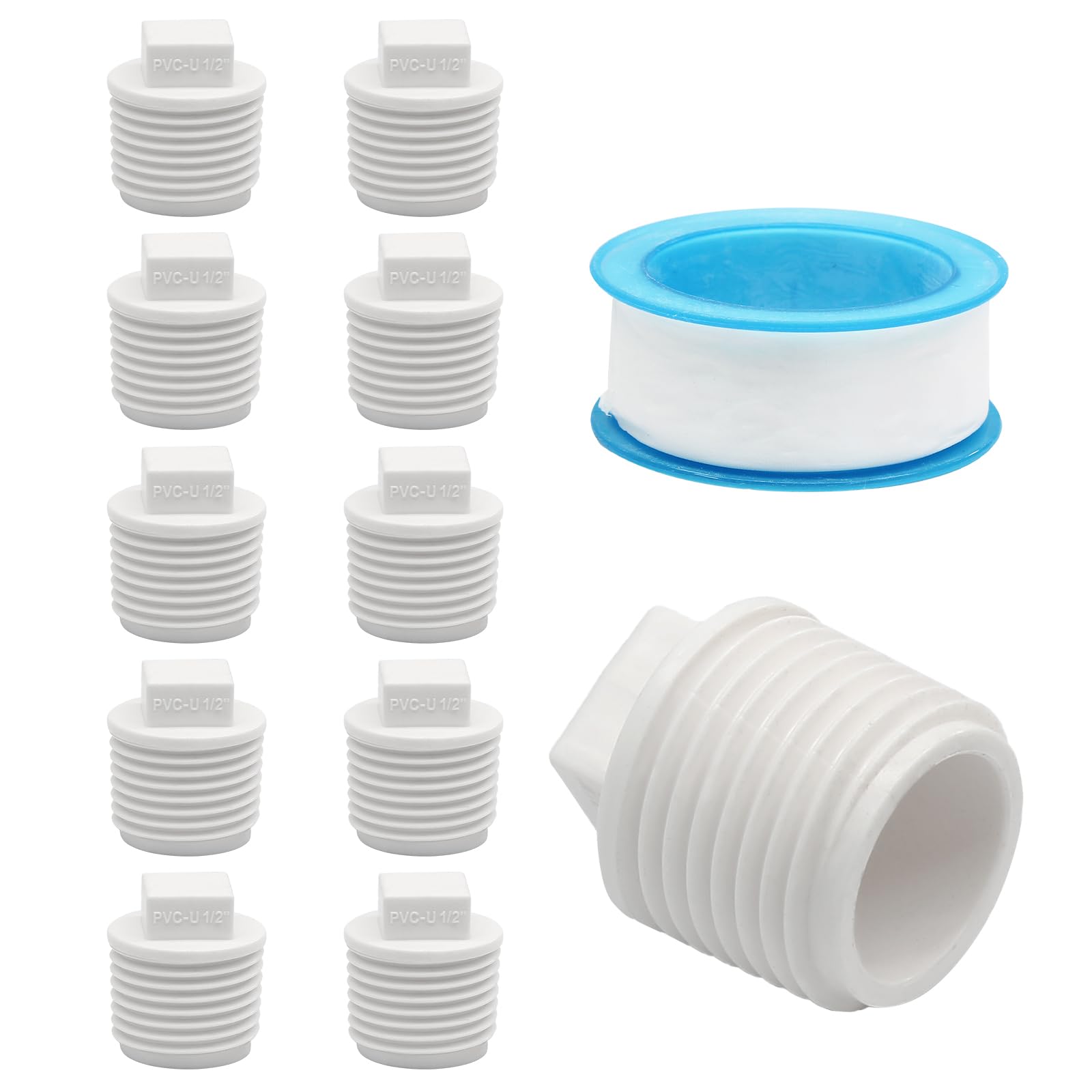 20Pack 1/2 Inch PVC Male Threaded Pipe End Cap, PVC Male Threaded Pipe ...