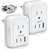 2 Pack European Travel Plug Adapter, VINTAR Foldable International Power Adapter with 4 AC ...