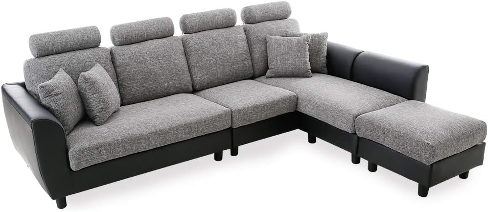 Amazon｜LOWYA ソファ ソファセット カウチソファ 4人掛け オットマン付き グレー｜ソファ・カウチ オンライン通販