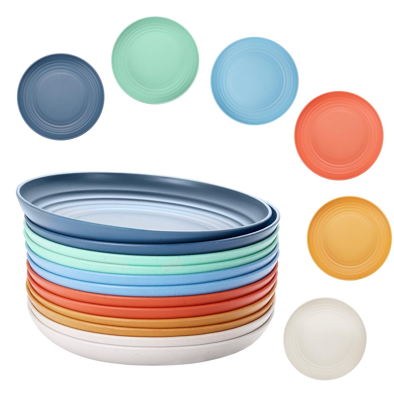 Jojovenusmall Wheat Straw Plates, Reusable Plastic Plates Set of 12 ...