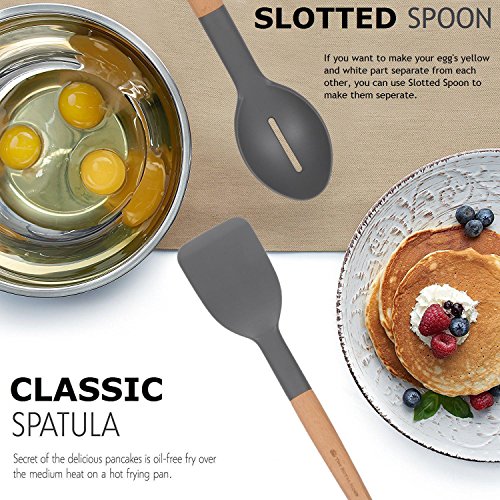 Kitchen Utensil Set | 7 Piece Wooden Handle Cooking Utensils | Nonstick ...