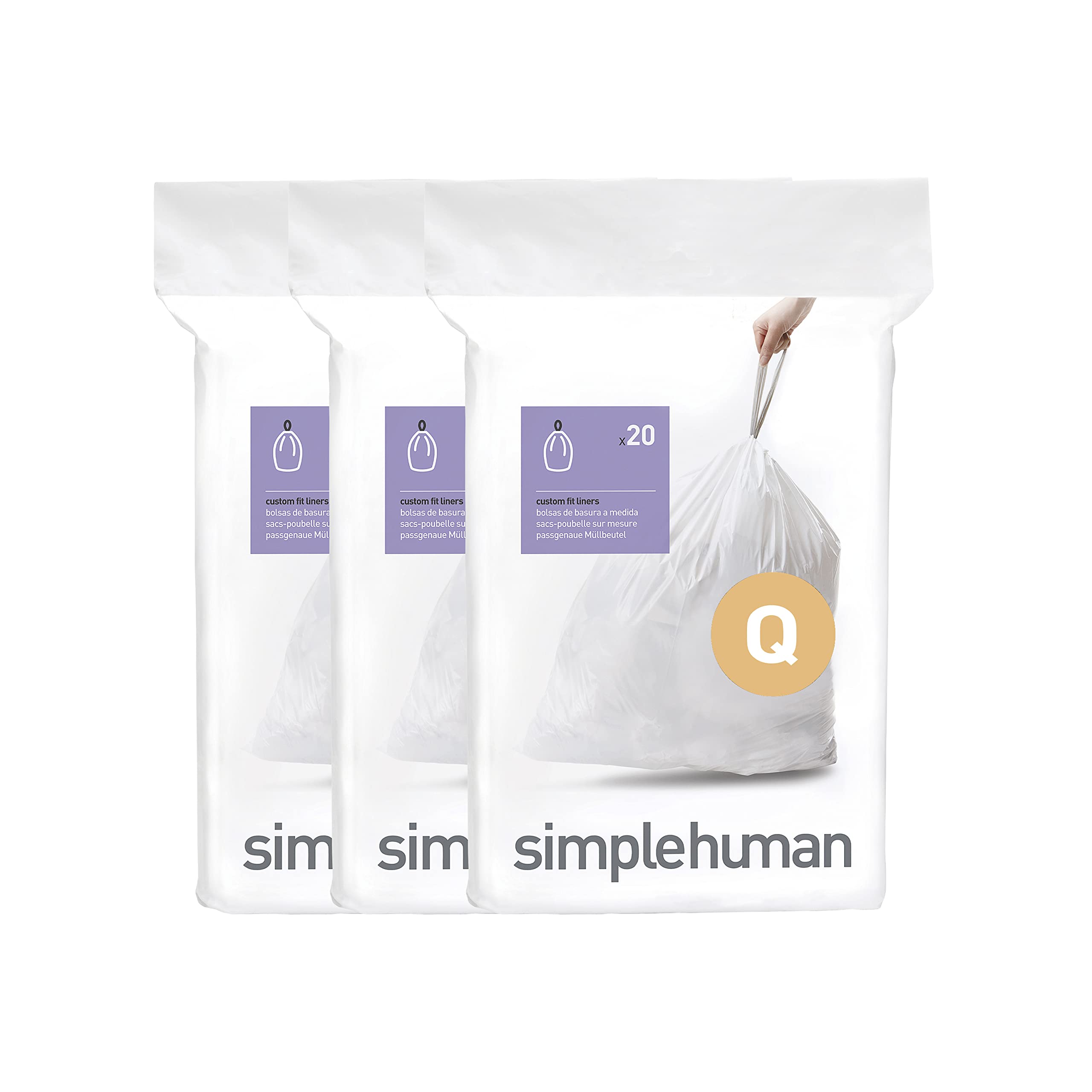 simplehuman Code Q 60 Count, Genuine Custom Fit Liners, Drawstring ...