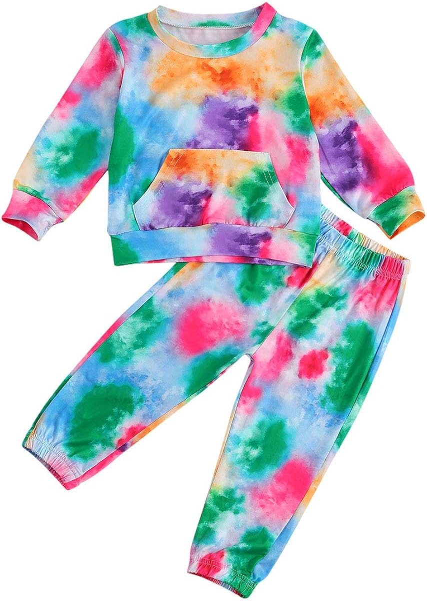 Toddler Baby Girl Tie Dye Tracksuit Outfit Crewneck Top and Pants 2Pcs ...
