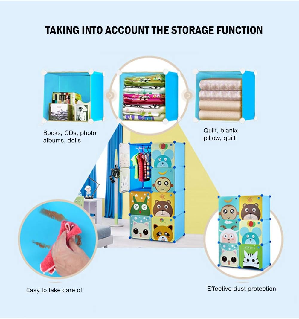 SPDYCESS Portable Cartoon Clothes Cube Closet Kids Wardrobe Combination ...