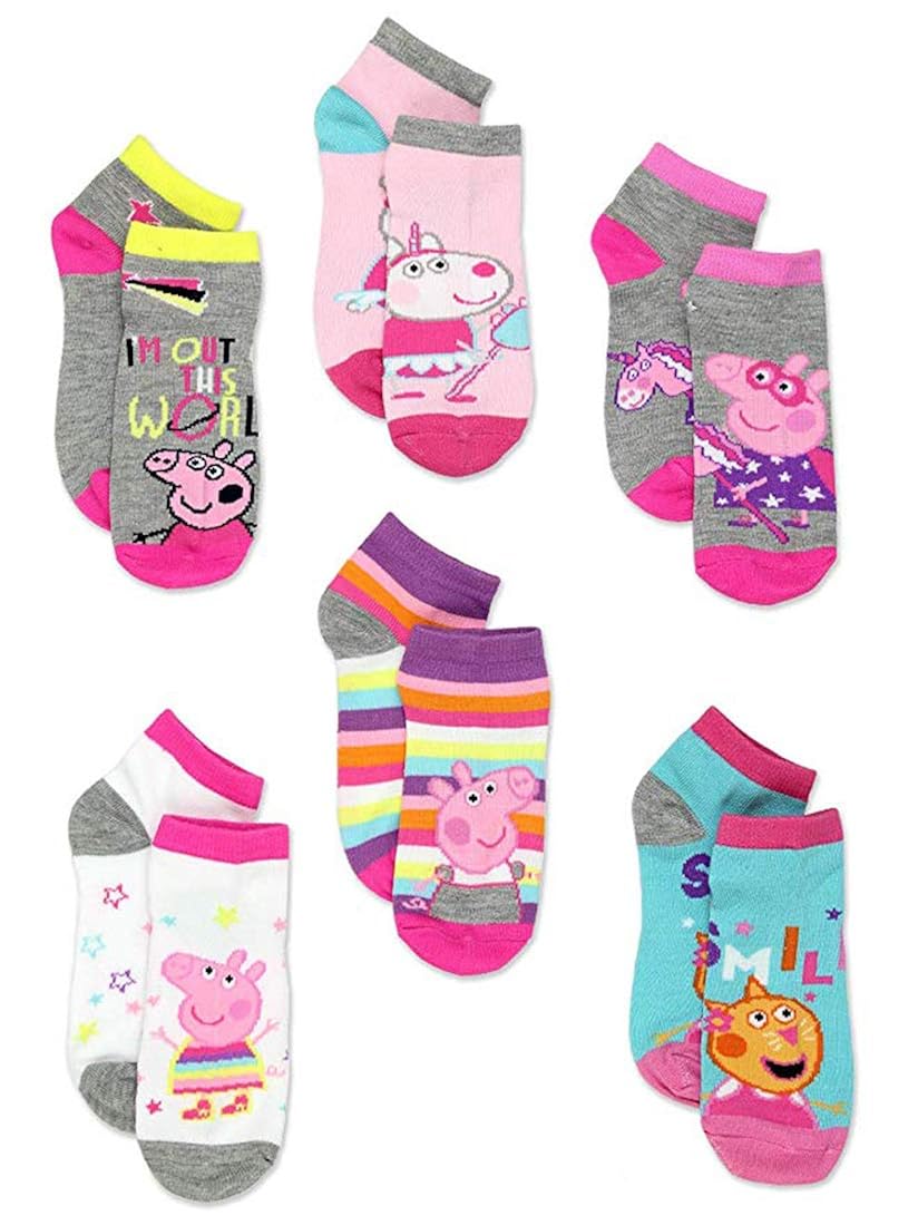 Peppa Pig Girls 6 Pack Quarter Socks Set (4-6 Toddler (Shoe: 7-10 ...