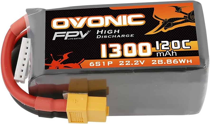 OVONIC 1300mAh 120C 22.2V 6S LiPo Battery with XT60 plug for RC FPV Helicopter Airplane ...