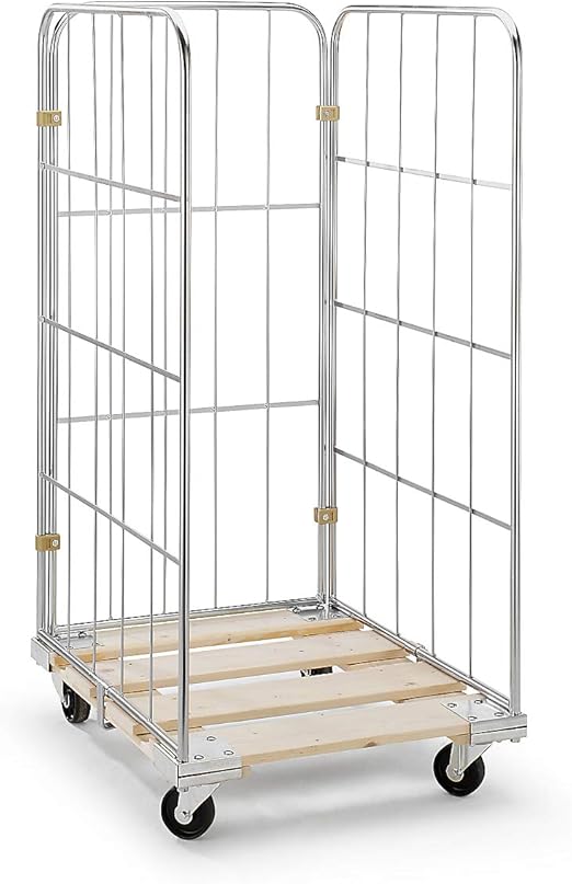 Roll-conteneur à panneaux grillagés - socle roulant en bois, 3 côtés ...