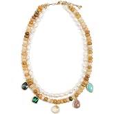 Amazon.com: MAYAMAR Women's Beaded Stone Stacker Necklace, Gold, One ...