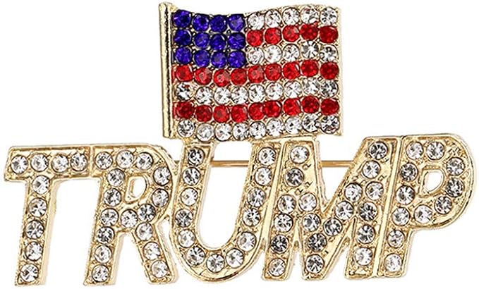 Amazon.com: Crystal Trump Brooch with The USA Flag Word Brooch Pin ...