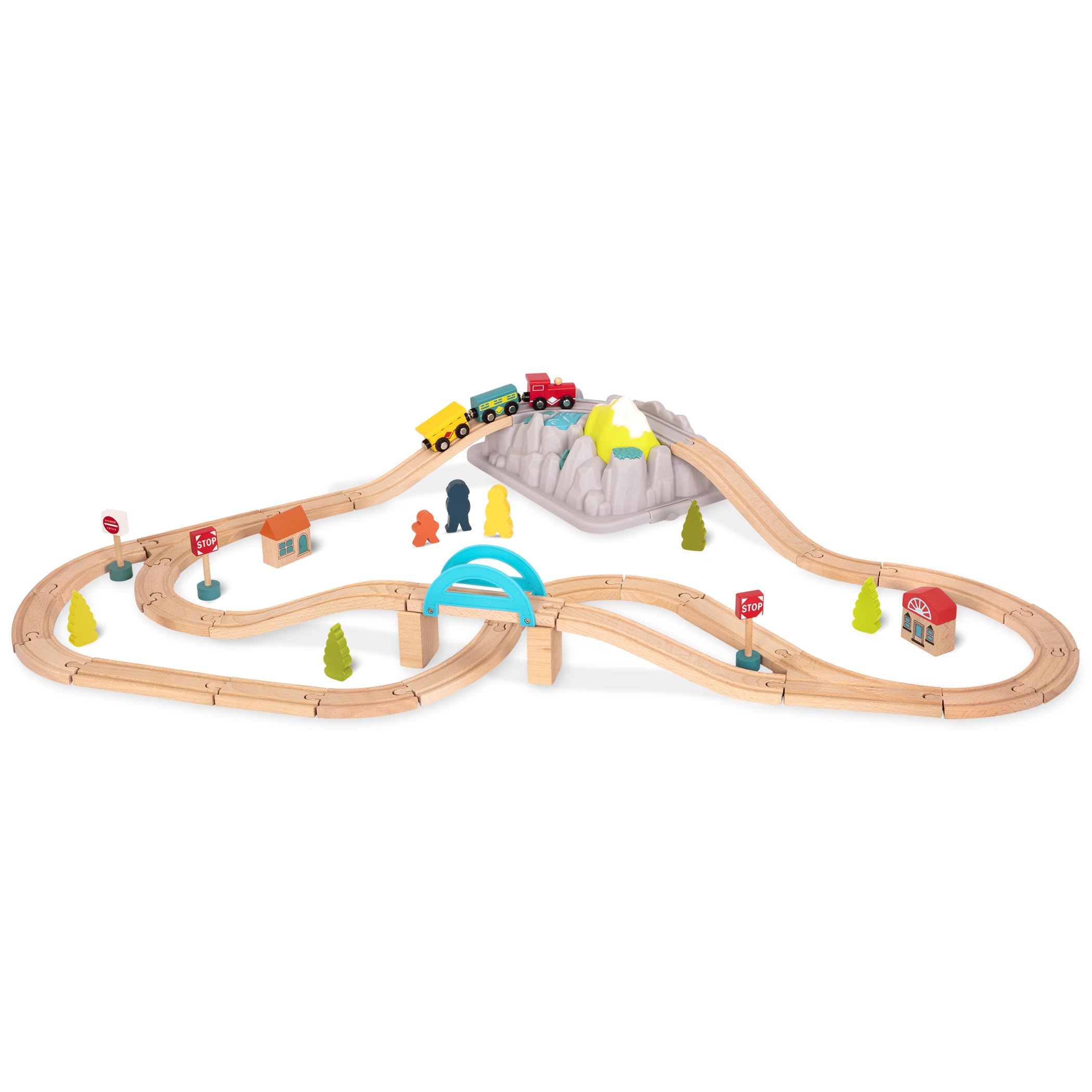 B. toys- Wood & Wheels Train Set- 47pc Wooden Train Set- Train Tracks ...