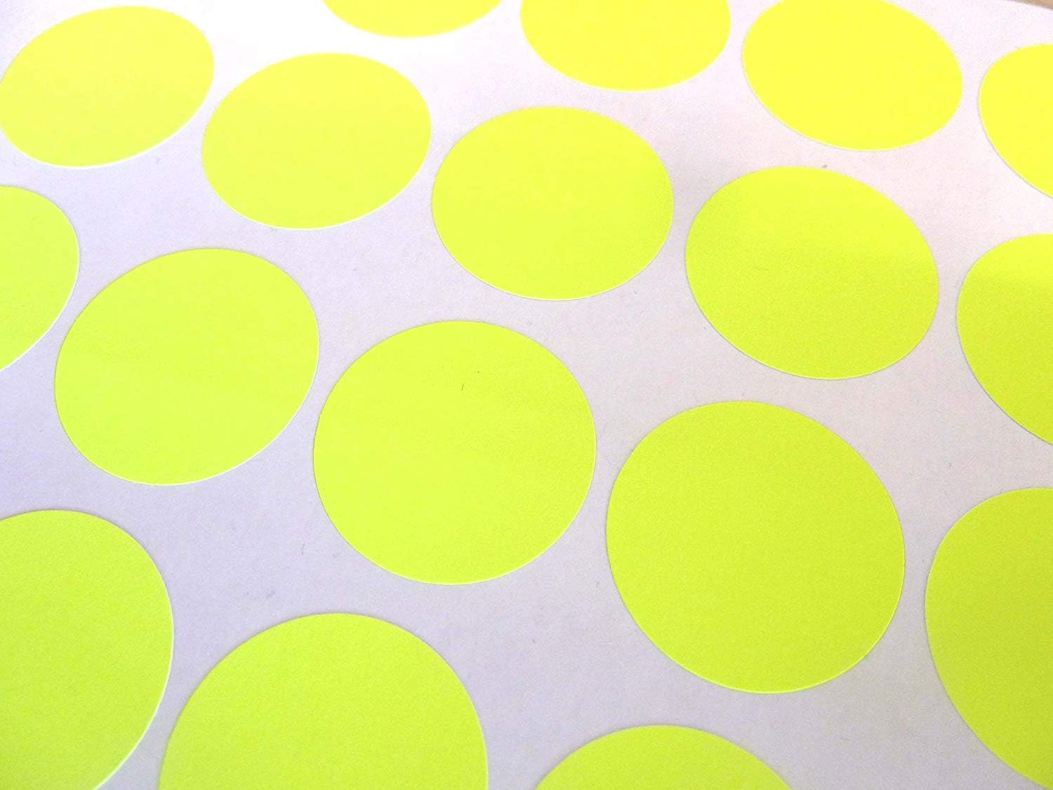 Bright Fluorescent Neon Yellow Paper Stickers, 25mm 1 inch Circles, 70 ...