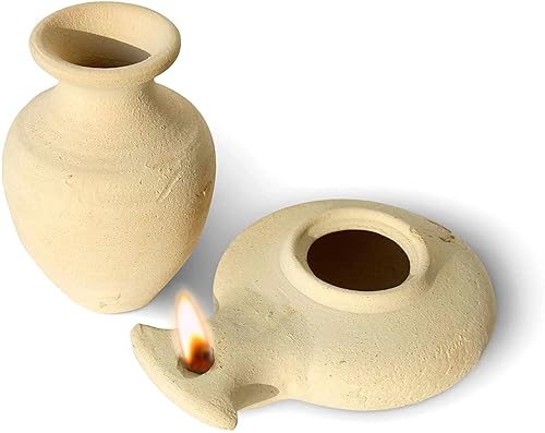 Herodian Glazed Oil Lamp, Candle Holder with Handle, Small- Blue ...