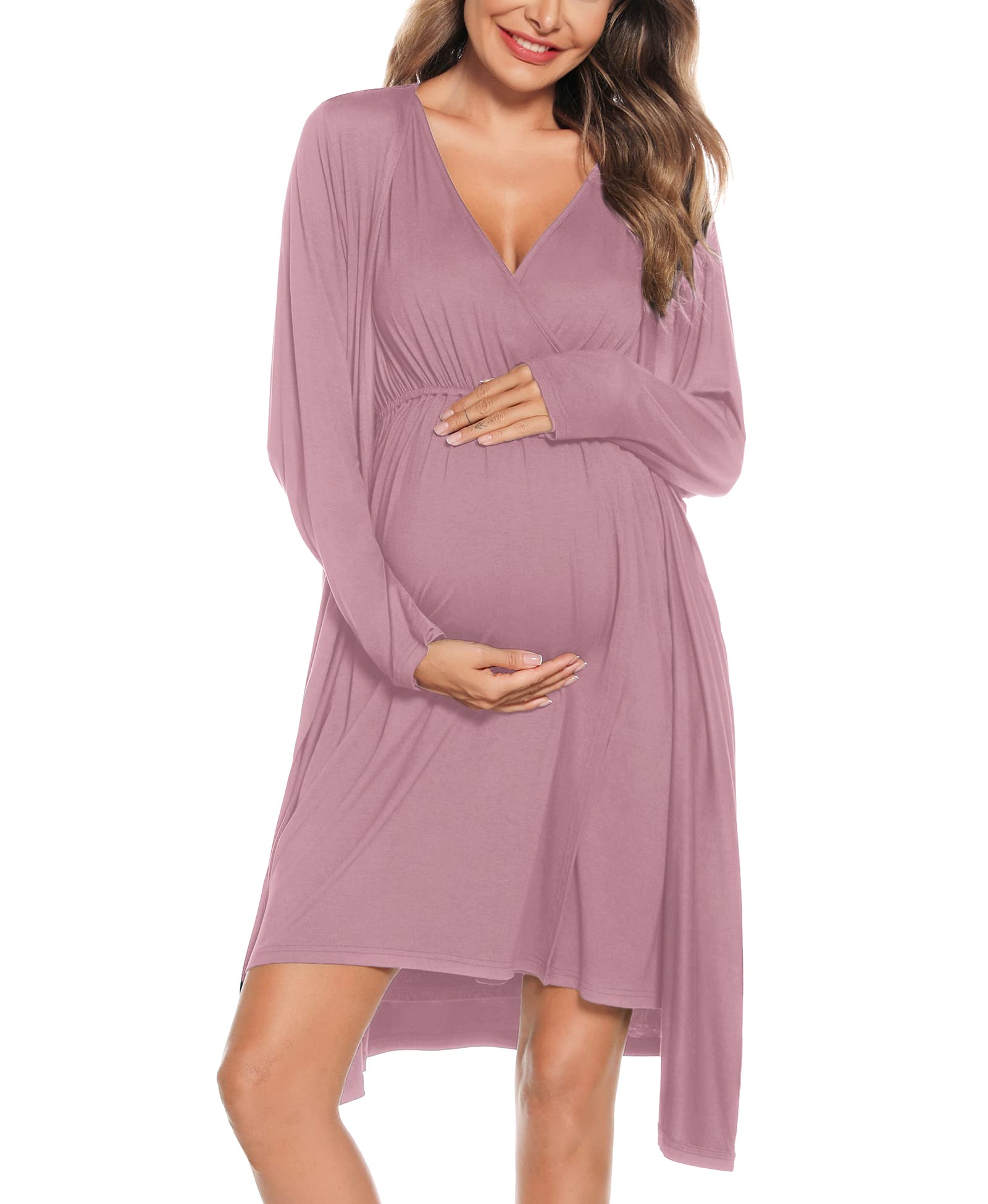 SWOMOG Maternity Robe for Women Nursing Nightgown 3 in 1 Labor Delivery ...