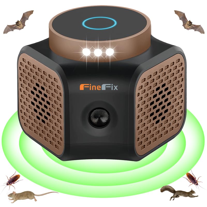 FINEFIX 360° Ultrasonic Rodent Repeller 4-Modes Mice Repellent Indoor Modern Solution with LED ...