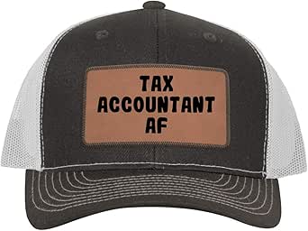 Tax Accountant AF - Leather Dark Brown Patch Engraved Trucker Hat, Grey ...