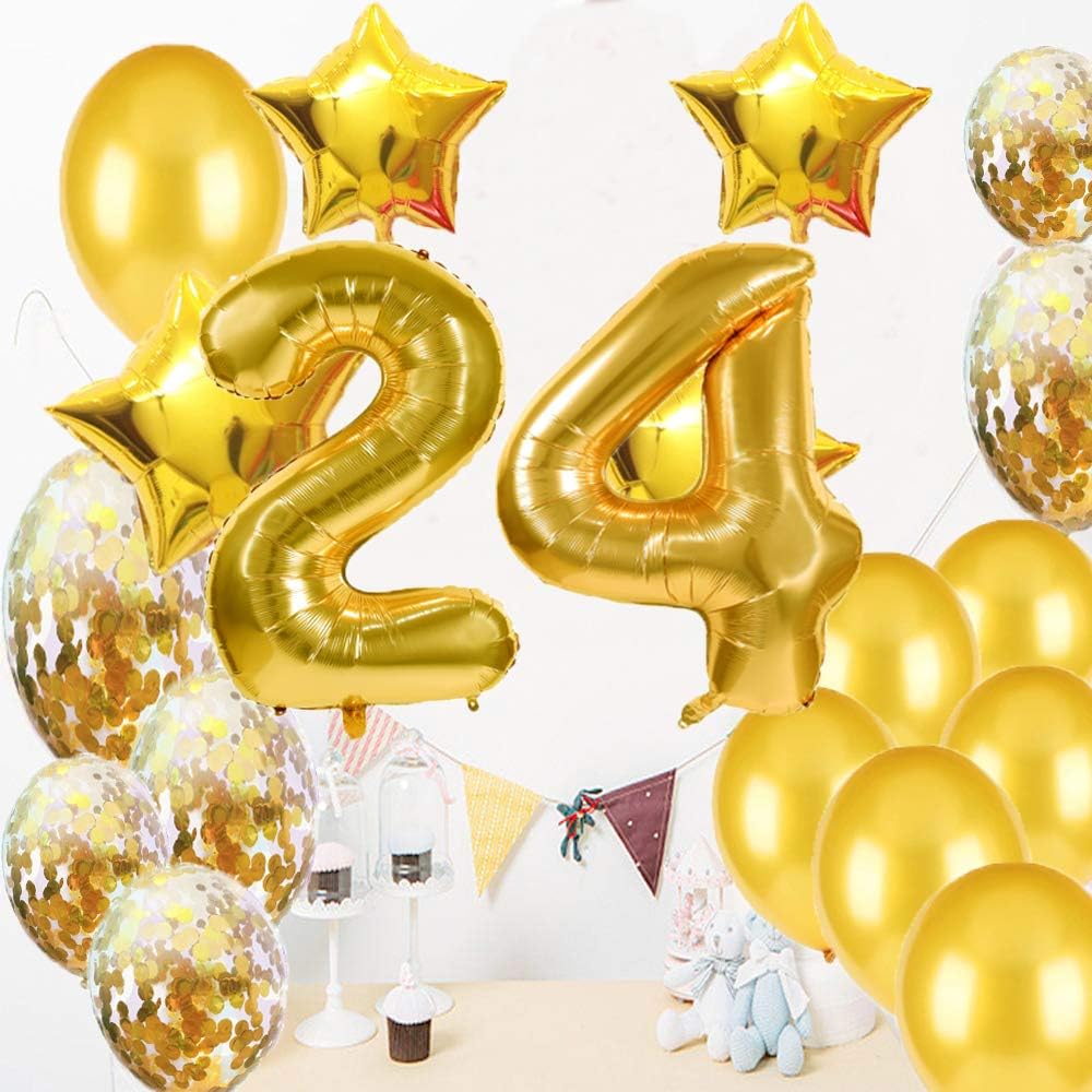 24th Birthday Decorations Party Supplies,24th Birthday Balloons Gold ...