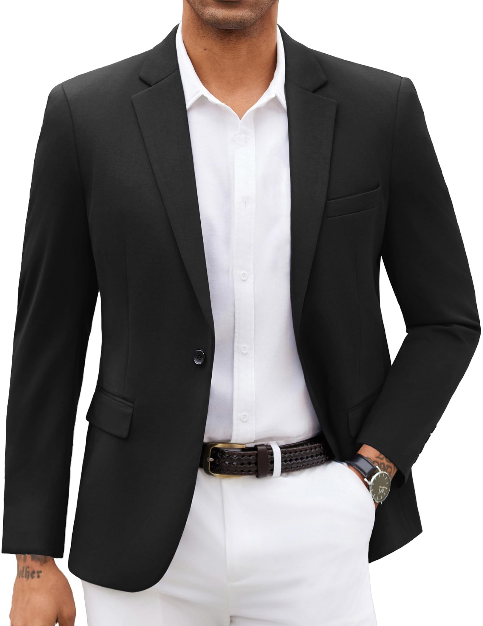 COOFANDY Casual Blazer for Men One Button Black Knit Blazers ...