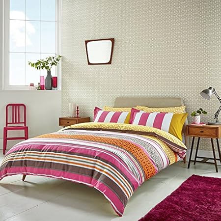 Scion Bedding, Lace Stripe Single Duvet Cover Set, Raspberry: Amazon.co ...