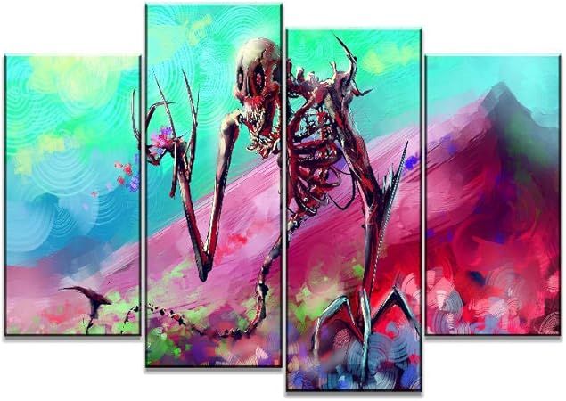 Skeleton Art Bright Colorful Painting one Set Style Picture Canvas ...