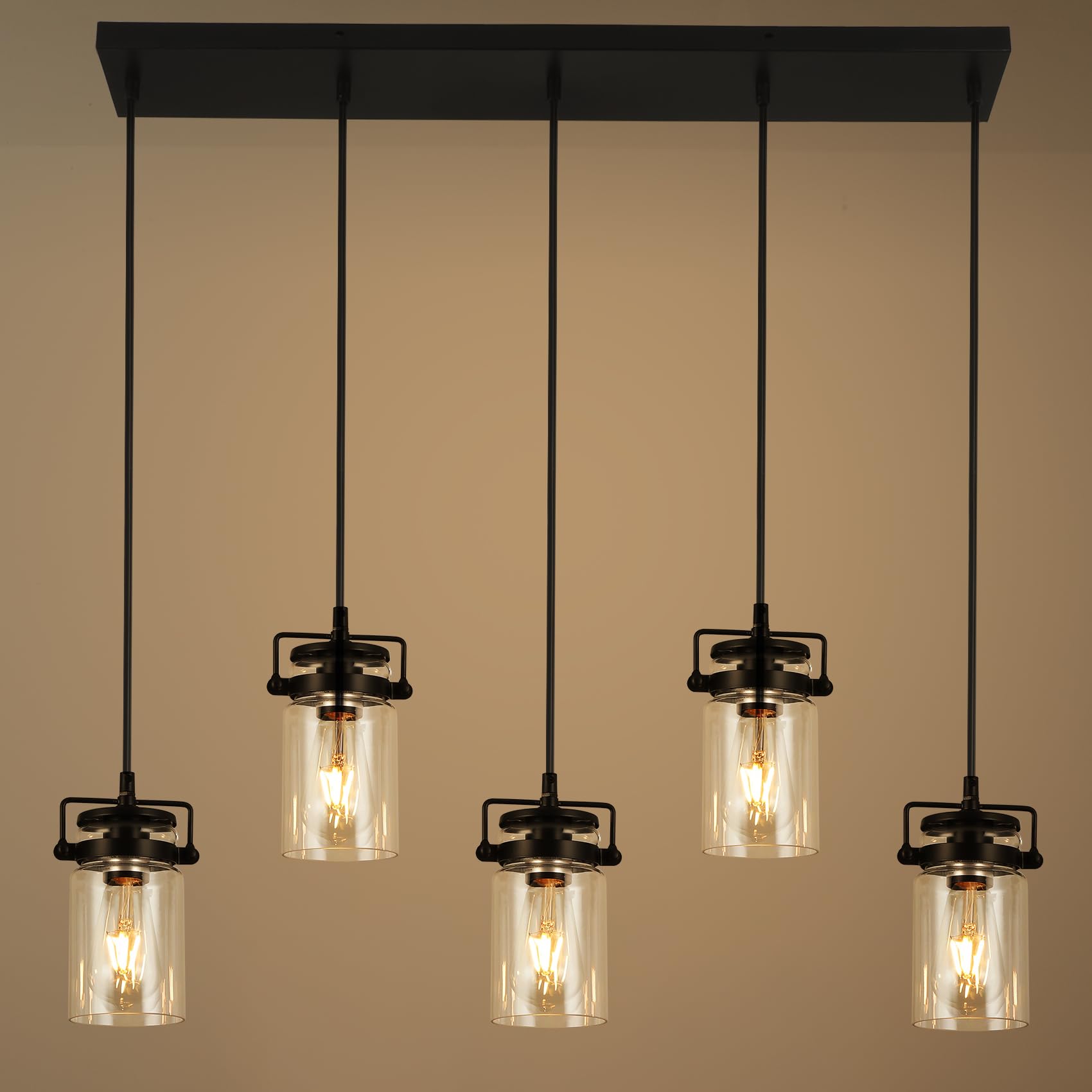 Pendant Lighting for Kitchen Island, Dining Room Light Fixture Black, 5 ...
