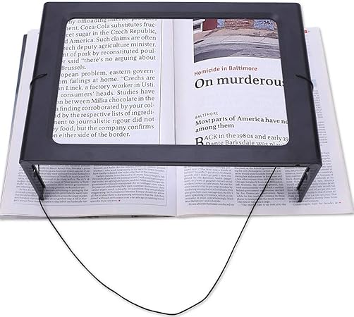 A4 Pleine Page Loupe de Lecture Grande Loupe sur Pied Rectangulaire Mains Libres avec 4 LED ...