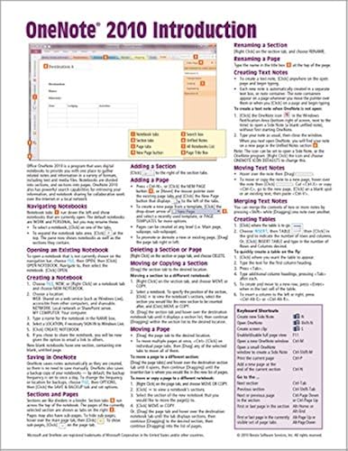 OneNote 2010 Introduction Quick Reference Guide (Cheat Sheet of Instructions, Tips & Shortcuts ...