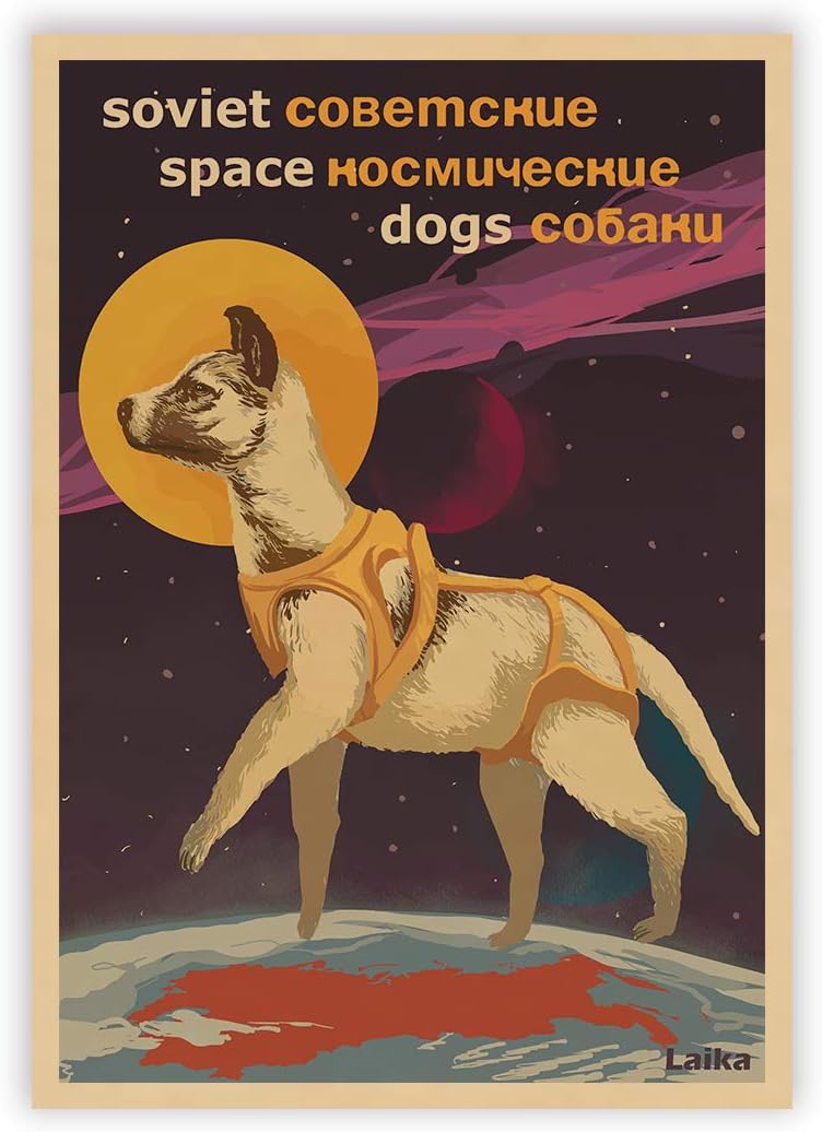 Amazon.com: Vintage Soviet Space Dogs Kraft Poster Laika Painting ...
