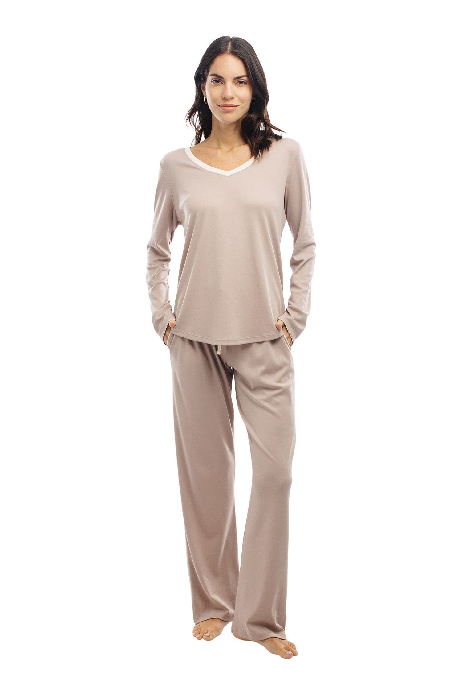 jijamas Incredibly Soft Pima Cotton Women's Pajamas Set The Long Sleeve ...