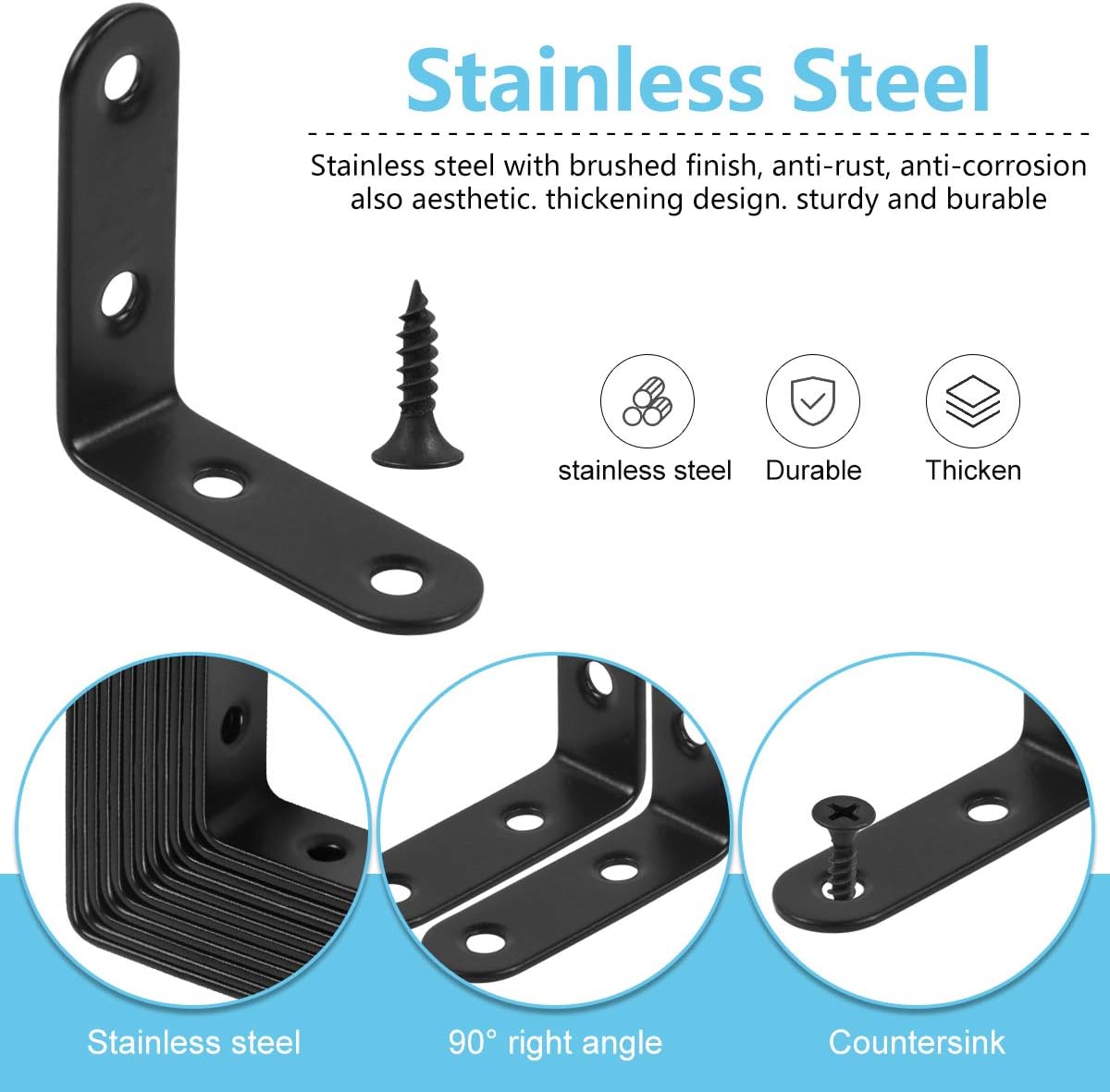 12 PCS Black L Bracket, 50mmx50mmx16mm Stainless Steel Heavy Duty ...