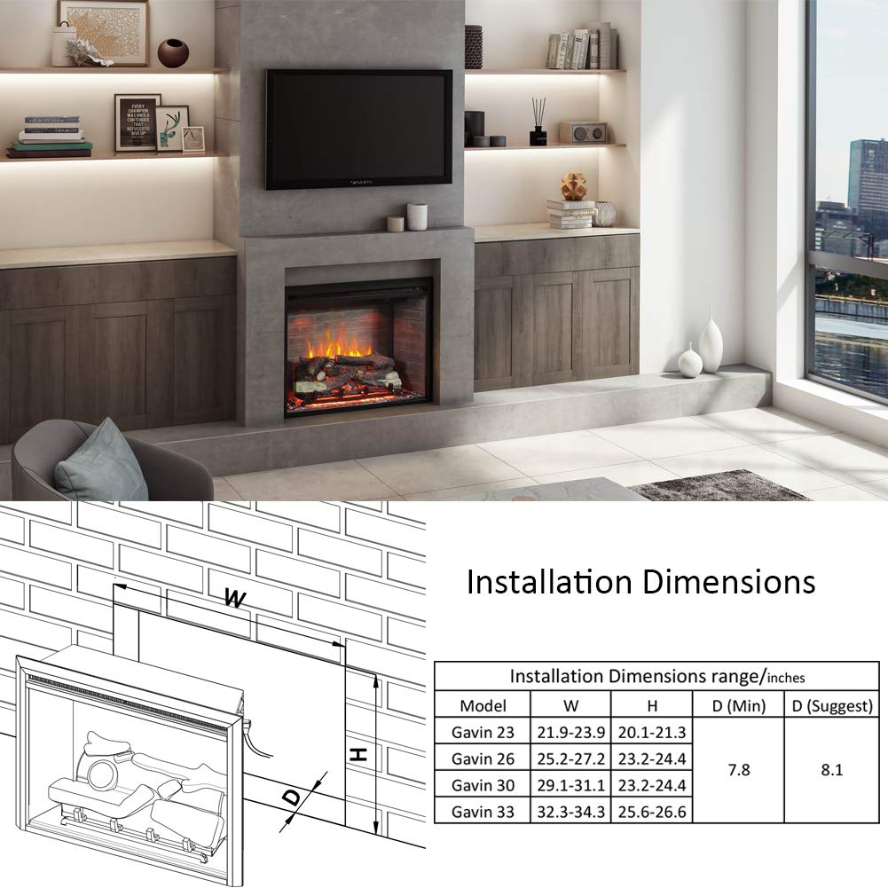 RICHFLAME Gavin 33 Inches Electric Fireplace Insert With Log Speaker, Designed For Stud, Wood ...