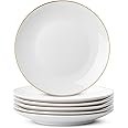 Amazon.com | Brew To A Tea - White Dessert Plates with Gold Rim, Set of ...